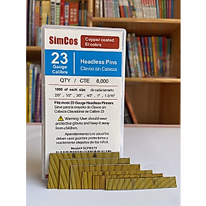 SimCos 6000 pcs 23 Gauge Pin Nails Headless Pinner Nails 6 Sizes Assorted 2/5 Inch to 1-3/16 Inch for Molding Cabinetry Building Assembly