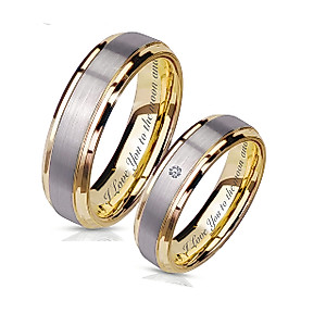 Personalized Two Tone Brushed Silver & Gold Ring Set Custom Engraved Free - Couple's Ring Set - Wedding Band Set - Ships From USA