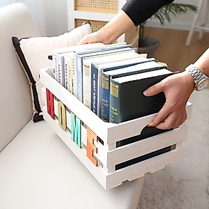 YAHUAN White Wooden Crates Decorative Wood Box Crates for Storage Vintage Wooden Storage Box for Kitchen, Office, Bedroom, Closet, Rustic Country Decor (White Home)