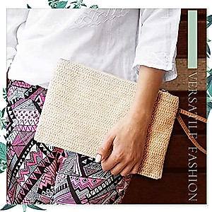 Epakh 12 Pcs Straw Clutch Bag Bohemian Summer Beach Straw Purse Wristlet Straw Handbags for Summer Small Clutch Purses for Women (White)
