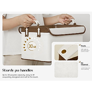 LoforHoney Home Storage Bins with Lids, Large Storage Basket with Handles for Shelves, Foldable Fabric Storage Box with Metal Frame for Home,Office, Beige,2-Pack