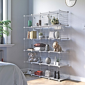 SONGMICS Wire Cube Storage, 20-Cube Modular Rack, Storage Shelves, PP Plastic Shelf Liners Included, 48.4" L x 12.2" W x 60.2" H White ULPI45W