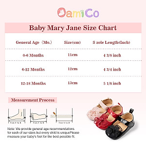 Oamico Infant Baby Girls Mary Jane Flats Non Slip Rubber Sole with Bownot Toddler First Walkers Princess Wedding Dress Shoes