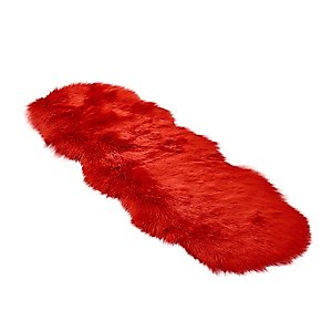 Ultra Soft Faux Fur Rug - 2x5 Feet 17 Colors Faux Sheepskin Fur Area Rug Shaggy Couch Cover Seat Cushion Furry Carpet Beside Rugs for Indoor Bedroom,Living Room Runner,Dorm Room (Red)