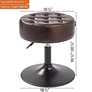 Furniliving Mid-Century Tufted Adjustable Swivel Makeup Ottoman Stool; Modern Big Size Round Vanity Stool Chair for Bedroom Living Room (BlackBrown)
