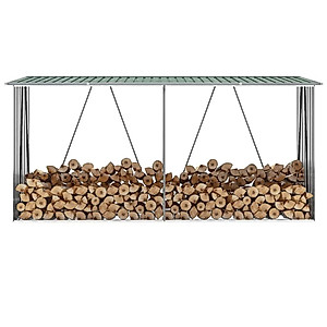 vidaXL Log Storage Shed, Log Holder with Roof, Log Storage Shed, Firewood Rack for Backyard Garden Patio Porch, Brown Galvanized Steel 129.9"