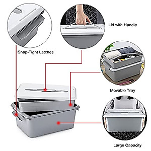 JUXYES Latchmate Stack Carry Storage Box with Divided Tray, Large Art Craft Supply Stackable Storage Container Bin with Handle Lid Latching Storage Container for School & Office Supplies