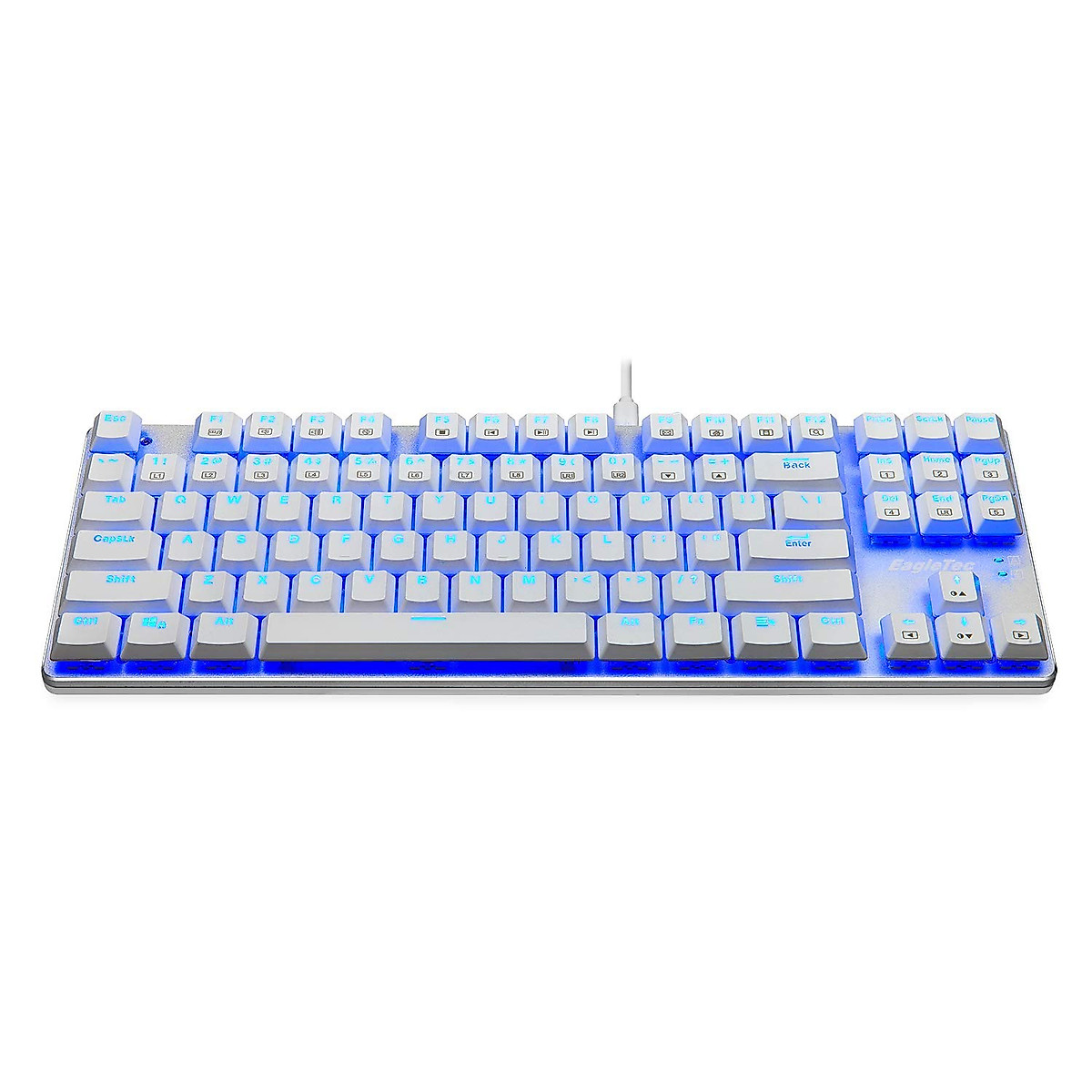 EagleTec KG061-BR BLUE LED Backlit Mechanical Gaming Keyboard Low Profile Mechanical Gamers Keyboard 87 Key Mechanical Computer USB Gaming Keyboard for PC (WHITE VERSION)