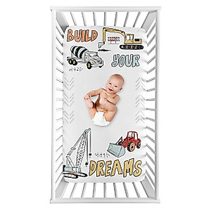 Sweet Jojo Designs Construction Truck Boy Fitted Crib Sheet Baby or Toddler Bed Nursery Photo Op - Grey Yellow Orange Red and Blue Transportation Chevron Arrow