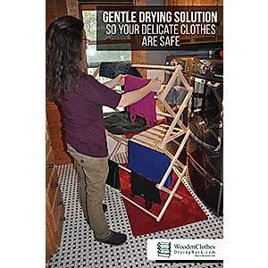 Medium Wooden Clothes Drying Rack-Folding, Heavy Duty, Free Standing-Portable Garment Laundry Dryer-Collapsible Clothing Hanging Racks by Benson Wood, Unfinished, Natural Hardwood