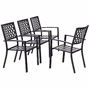 PHI VILLA Metal Patio Outdoor Dining Chairs Set of 4 Stackable Bistro Deck Chairs for Garden Backyard Lawn, Black