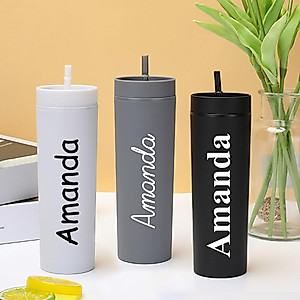 Personalized Tumbler with Same Lid and Straw, 20 Colors - 16 oz Skinny BPA Free Tumblers, Customized Tumbler with Name, Bridesmaid Gifts, Wedding Gifts, Birthday Gifts for Women Girls