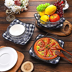 4 Pieces Buffalo Plaid Bowl holders Sponge and Microfiber Small Bowls Holder Bowl Potholders for Microwave Bowl Food Warmer for Home Kitchen and Hot Bowl Holder (Black, White)
