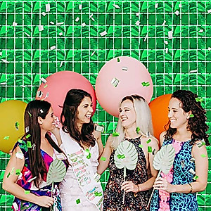 2 Packs 3.3x6.6 Feet Foil Fringe Curtains, UNIIDECO Metallic Green Birthday Square Sequin Tinsel Photobooth Photo Backdrop, Baby Shower Engagement Graduation Homecoming Party Decorations Streamers