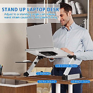 Armyte Laptop Stand Adjustable Height for Desk, Portable Lap Table with Cooling Fan & Mouse Pad for 15.6 Inch Notebook Lightweight Foldable Computer Riser for Couch Bed Sofa Home Office