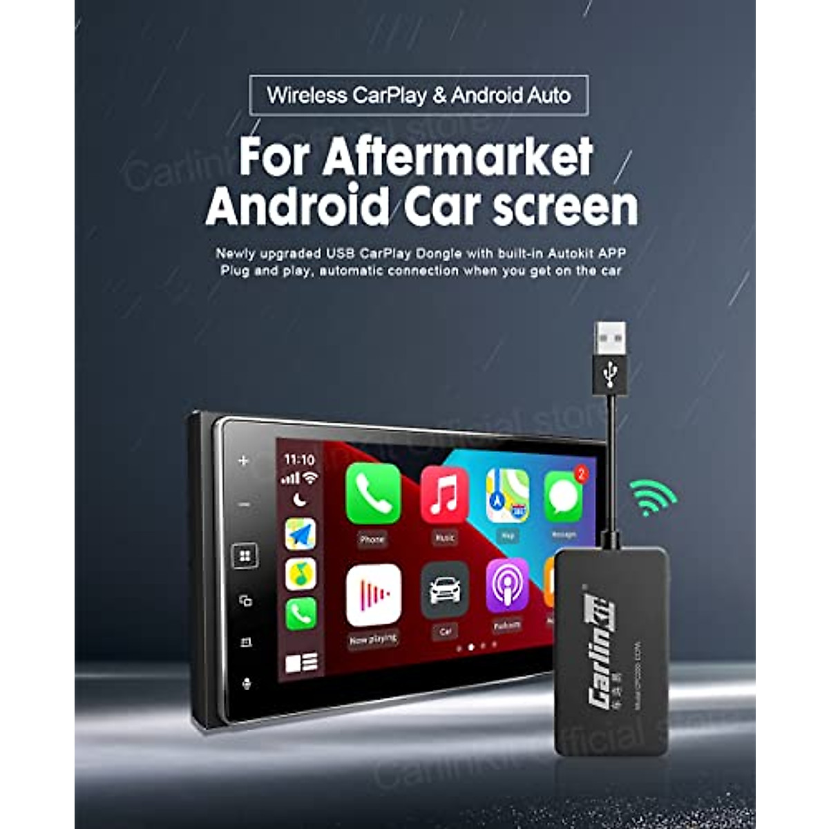 2023 CarlinKit Wireless CarPlay & Wireless Android Auto for Car with Android Head Unit System 4.4.0+,Built-in APK App,Online Upgrade.