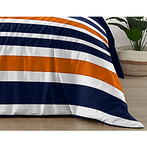 Sweet Jojo Designs Navy Blue, Orange and White Childrens, Teen 3 Piece Full/Queen Boys Stripe Bedding Set Collection