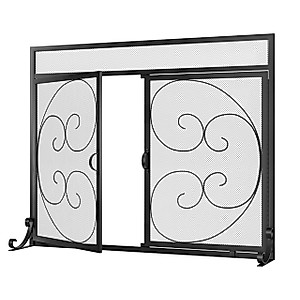 Fire Beauty Fireplace Screen with Magnetic Doors,Large Metal Fireplace Screen for Home,Spark Guard,Decorative Metal Furnace Fireguards,Baby Safe Spark Guard Protector,Black