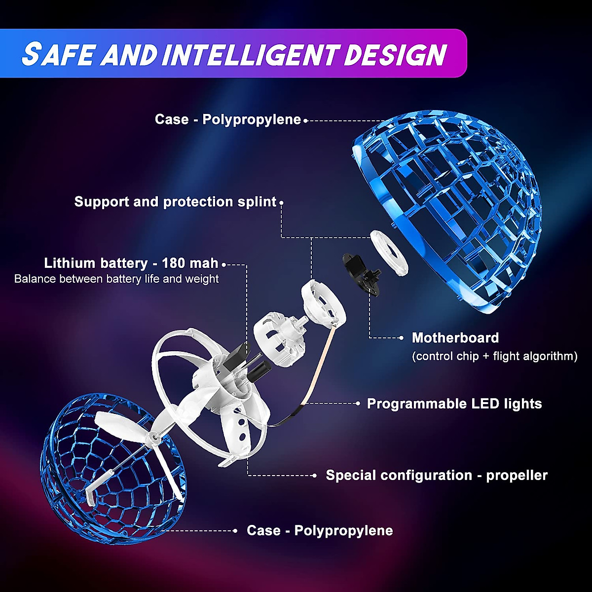 Galaxy Ball 2024 Flying Orb Ball: Cosmic Globe Boomerang Ball with Led Lights, Hover Ball, Flying Spinner, Hand Drone for Kids, Girls, Boy Toys Age 6 7 8 9 10 11 12 Kids Cool, Blue