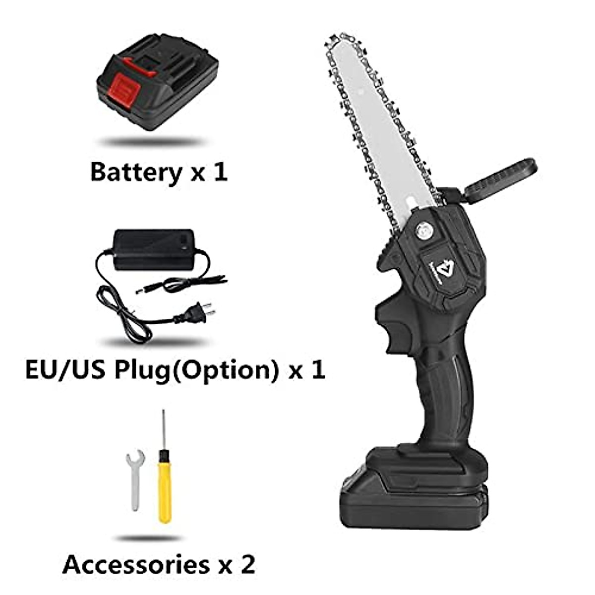 Mini cordless chainsaw, 2 pound ultra-light upgrade version, 6-inch one-hand portable electric chain saw, Equipped with 24V 2.0Ah battery and charger for wood cutting and tree trimming