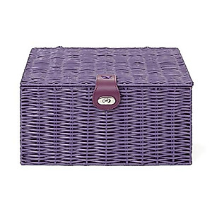 ARPAN Large Resin Woven Storage Basket Box with Lid & Lock, Purple