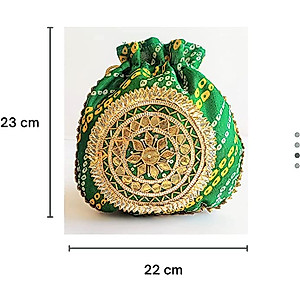 Potli Bag For Woman Ethnic Bandhej Polti Bag, Elegant Evening Wedding Party Purse For Women's BY PANACHE MERCHANT (Green)