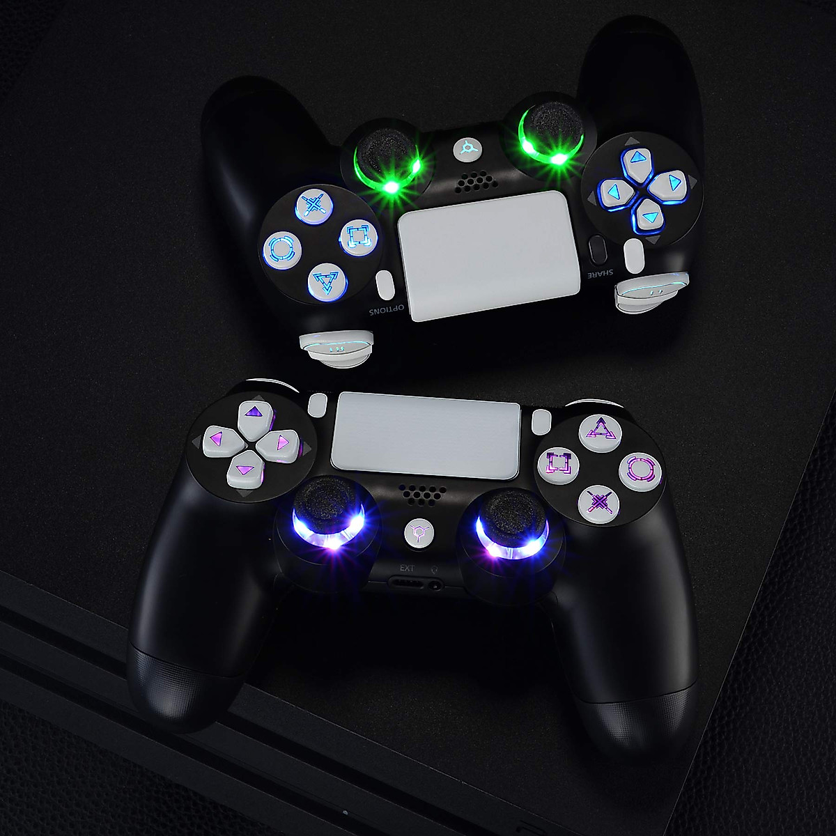 eXtremeRate 7 Colors 9 Modes Button Control DTFS (DTF 2.0) LED Kit, Scarlet Red Classical Symbols Multi-Colors Luminated D-pad Thumbsticks Face Buttons for PS4 Controller - Controller NOT Included