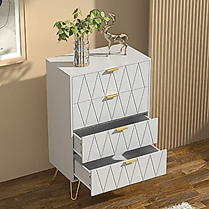 ANBUY 4 Drawer Dresser, Drawer Chest, Tall Storage Dresser Cabinet Organizer Unit with Metal Legs for Bedroom, Living Room, Closet (White/4 Drawer)