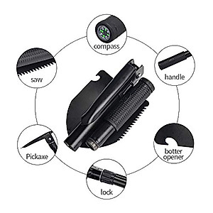 Jipemtra Gardening Folding Shovel Military Camping Shovel Survival Gear Entrenching Tool with Carrying Pouch Metal Handle for Camping Trekking Gardening Fishing Backpacking Snow (Black)