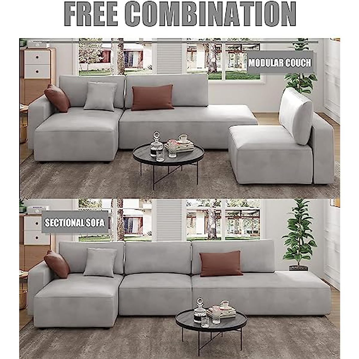 JACH 145" Modular Leathaire Large Sectional Sofa with Chaise, L-Shaped Faux Leather 5 Seater Minimalist Couch, Modern Right Hand Facing Sectional Sofas with 3 Throw Pillows (Beige)