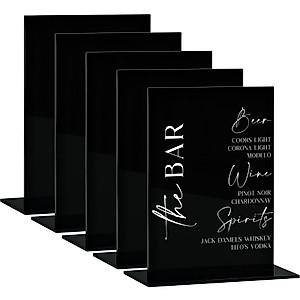 JINMURY 8x10 Inch Black Acrylic Sign with Stand | 5 Pack Blank Acrylic Table Signs and Base for DIY Wedding Table Numbers, Wedding Signage, Events& Parties (Black, 8x10 Inch)
