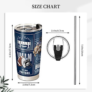 20oz Insulated Stainless Steel Tumbler, Coffee Travel Mug, Sports Style Double Wall Powder Coated Insulated Coffee Mug Travel Mug with with Lid and Straw Thermal Cup for Dallas