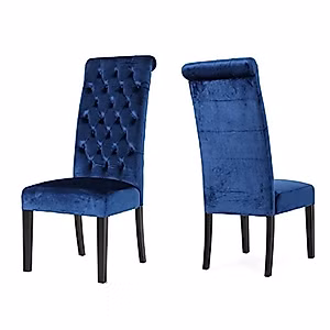 Christopher Knight Home Leorah Tall Back Tufted Velvet Dining Chairs, 2-Pcs Set, Navy Blue / Dark Brown