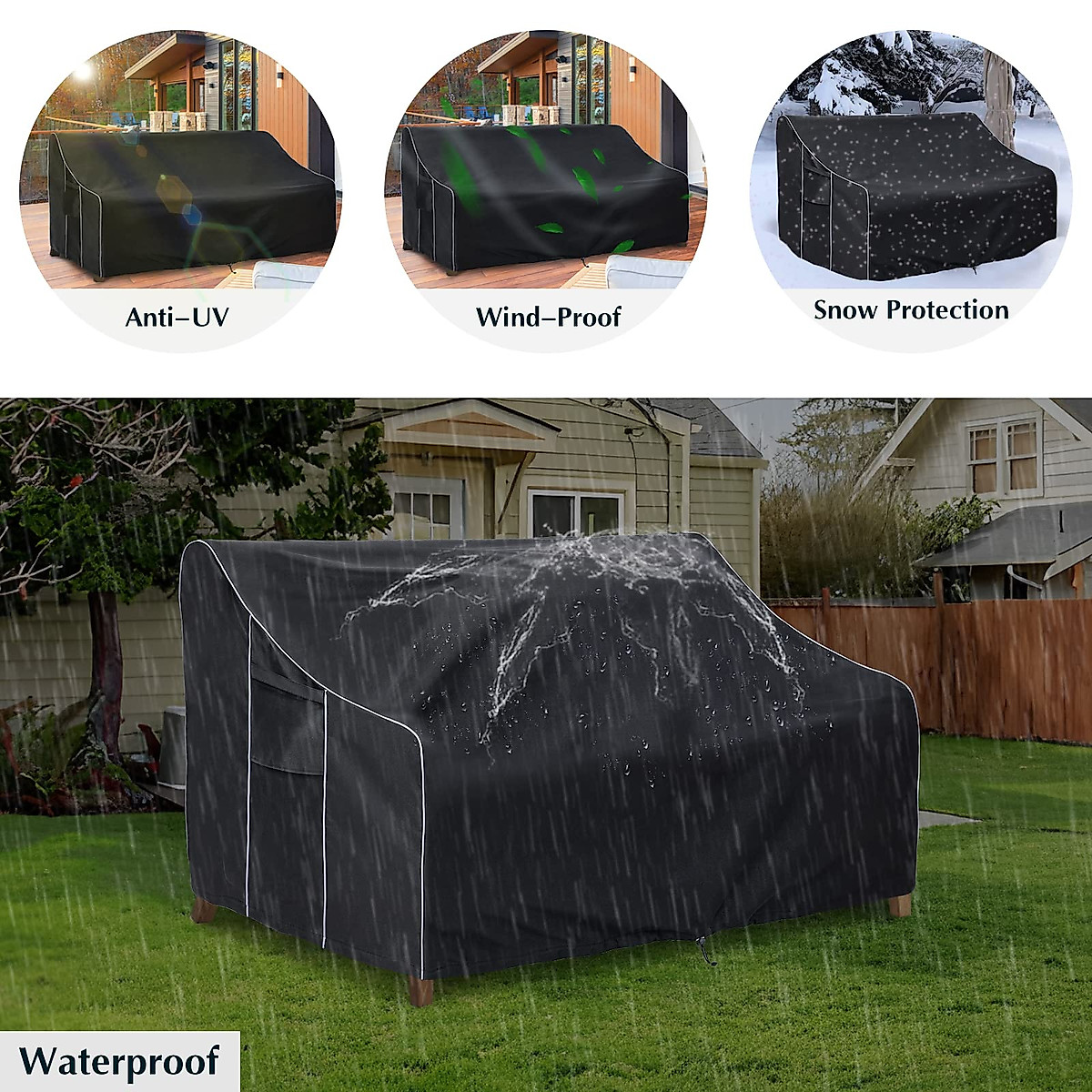 Outdoor Furniture Covers Waterproof, 2-Seater Patio Loveseat Sofa Covers Fits up to 76 x 40 x 31 inches, Black