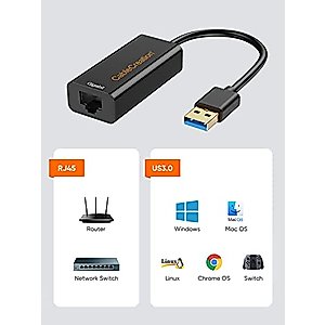 USB to Ethernet Adapter, CableCreation USB 3.0 to 10/100/1000 Gigabit Wired LAN Network Adapter Compatible with Nintendo Switch, Windows, MacBook, macOS, Mac Pro Mini, Surface Pro, Laptop, PC and More
