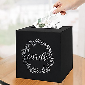 QIKSION Black Gift Card Box with Silver Foil Design, Cards Receiving Box for Birthdays Party, Bridal & Baby Showers, Wedding Receptions, Graduations, Retirements, Anniversaries