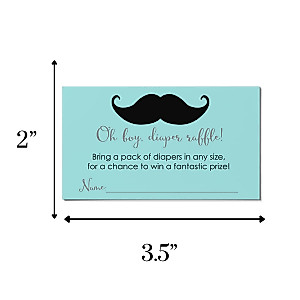Paper Clever Party Mustache Diaper Raffle Tickets (25 Pack) Boys Baby Shower Games – Invitation Insert Card Set - Size 2x3.5