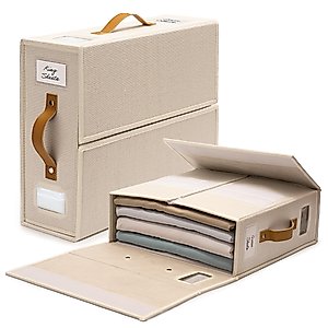 HappyHedz Sheet Organizers and Storage Bags for Bed Sheets, Linen, Blankets, Bedding - Under Bed or Closet Storage Boxes with Dual Handles and Organization Labels - (Beige, 2-pack)