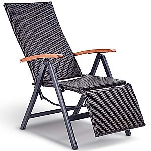 Tangkula Adjustable Chaise Lounge Chair Folding Reclining Beach Yard Pool Rattan Chair