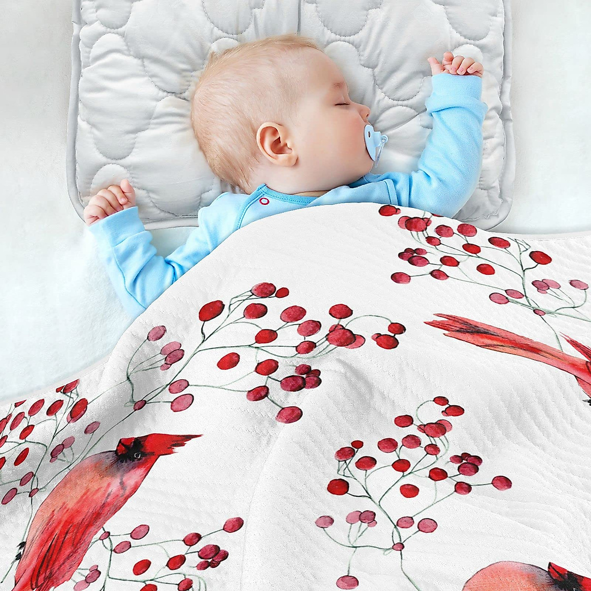 Ollabaky Cute Red Birds Baby Blanket for Boys Girls Cotton Throw Blanket Swaddle Blanket for Crib Stroller Nursery Receiving Blanket Infant Toddler Unisex 30"x40"