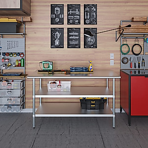 60" Long X 30" Deep Stainless Steel Work Table with 2 Shelves | Metal Food Prep Station | Commercial & Residential NSF Utility Table