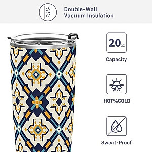 Flat Geometric Pattern Maltese Cross Stainless Steel travel coffee cup Leak-proof Lid and Straw coffee mugs for hot and cold drinks modern vacuum insulated tumbler with lid 20 OZ