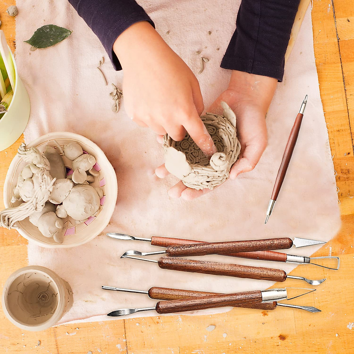 Fashion Road 6Pcs Clay Sculpting Tools, Clay Tools Pottery Tools Wooden Handle Double-Sided Set for Pottery Ceramics Sculpting