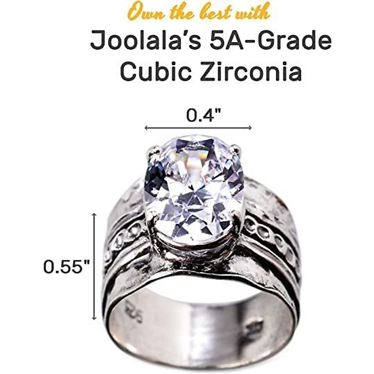 Joolala Cubic Zirconia Sterling Silver Women's Ring - 925 Silver Ring for Woman - Faceted Cubic Zirconia CZ Cut, Prongs Setting, Anniversary Engagement Ring (7)