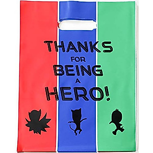 Party Favor Plastic Goodie Bags with Handles- Theme Birthday Supplies Gift Bag for Kids and Adults – Hero Masks (24 Pack)