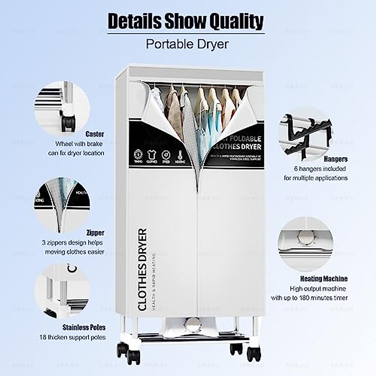 Clothes Dryer, Portable Drying Machine with Timer, 60inch Laundry Drying Wardrobe with Large Capacity, Electric Dryer/Rack for Home | Appartments (Classic Grey)