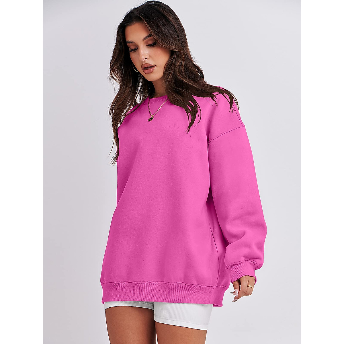 ANRABESS Sweatshirt for Women Oversized Crewneck Hoodies Fleece Casual Pullover Top Fall Fashion Outfits Clothes 2025 A1019 hot pink Medium
