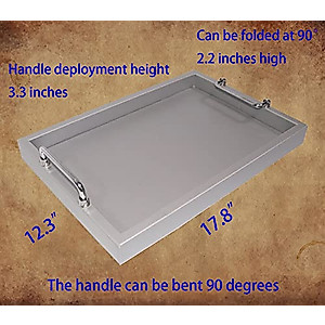 Mcbz Living & Kitchen Room Decoration Service Tray, Banquet Table & Tea Table Coffee Tray, 90° Folding Metal Handle, 17.8 x 12.3 inches (Silver)