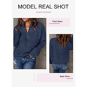 EVALESS Plus Size Sweaters for Women Long Sleeve Fall Tops Trendy 2024 Cute Rib Knit Quarter Zip Pullover Chunky Sweaters Dressy Casual Winter Outfits Ladies Oversized Light Blue Sweater, XX-Large