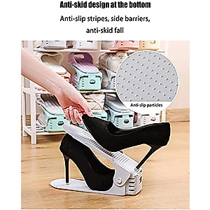 Set of 20 Adjustable Shoe Risers, Double Your Storage Space, 50% Space Saving Double Layer, Shoe Holder Rack Stacker Slots for Closet Shelf Organizer (Black)